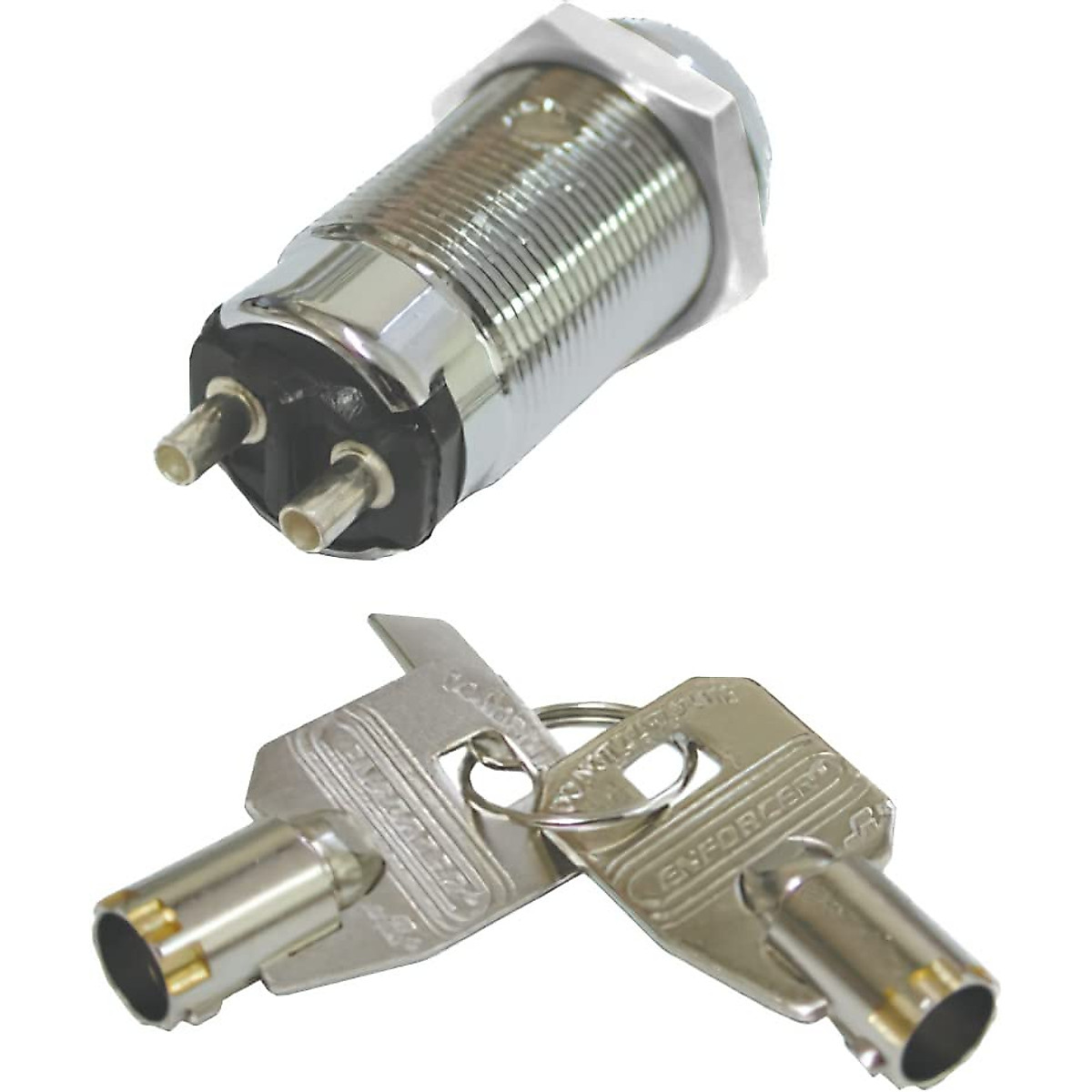 SECO-LARM SS-095-1H1 High Security Tubular Key Lock Switch, Used for Momentary Alarm Arm/Disarm, Momentary ON/shunt Off 2 Terminals, SPST; Maintained Off, Springs Back from ON, Key Removable from Off