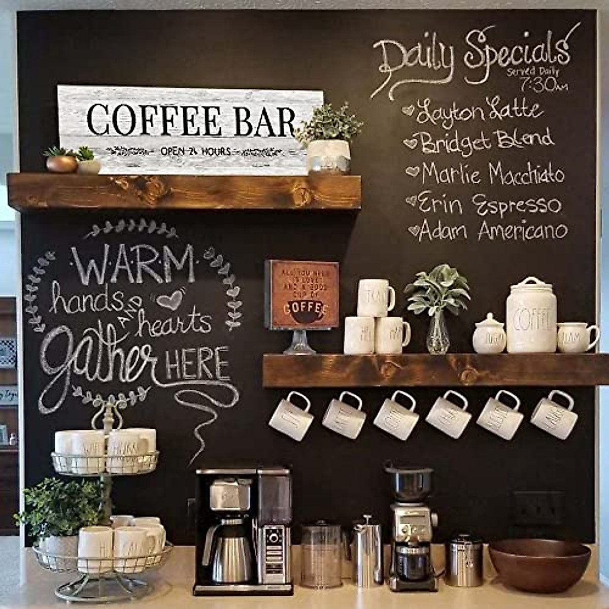Coffee Bar Signs Docer with Grey Wood Grain, Canvas Coffee Wall Art Rustic Home Decor Coffee Bar Accessories Set for Home Bar Kitchen Living Room Pub Store Room Wall Decor 6"x 18"