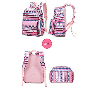 Girls Backpack Elementary School Backpack with Insulated Lunch Box Pencil Case Preschool Kindergarten BookBag Set(Pink)