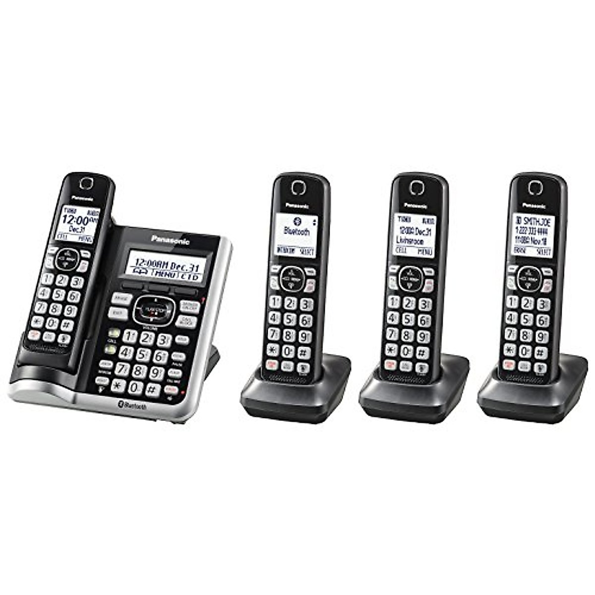 PANASONIC Link2Cell Bluetooth Cordless Phone System with Voice Assistant, Call Blocking and Answering Machine. DECT 6.0 Expandable Cordless System - 4 Handsets - KX-TGF574S (Silver)