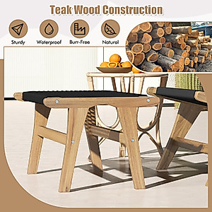 Tangkula Teak Ottoman Footstool, Natural Teak Wood Foot Rest with Handwoven Cordage for Patio, Porch, Balcony, Lawn, Garden, Backyard, Poolside & Deck,Indoor and Outdoor, 14" H (1)