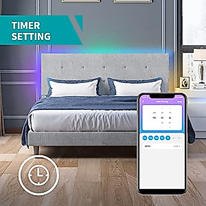 CECER Queen Size Bed Frame with RGB LED Headboard, Platform Bed Frame with Music Sync Compatible with Alexa or Apps, Upholstered Bedframes Adjustable Lighting Effects/No Box Spring Needed, Light Grey