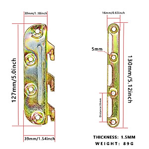 ZHUOMINGJIA 5 Inch 4 Set Bed Rail Brackets with 32Pcs Screws ,Rugged and Easy to Install Galvanized Steel Bed Rail Brackets Fasteners,Bed Frame Hardware for Wood Bed Frame Headboards Footboards (4)