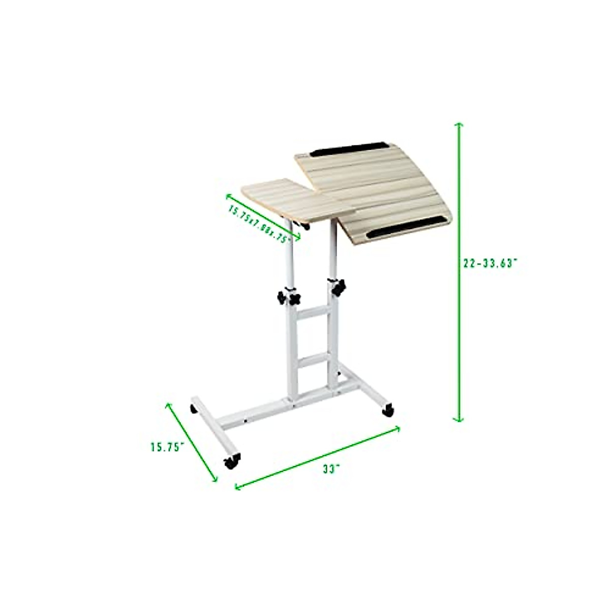 Mind Reader Rolling Standing Desk Home Office Laptop Workstation Locking Wheels Adjustable Angle, White, Wood