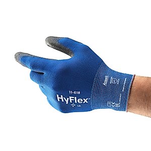 Ansell HyFlex 11-618 Nylon Light Duty Multi-Purpose Glove with Knitwrist, Abrasion/Cut Resistant, Size 7, Blue (Pack of 12 Pair)