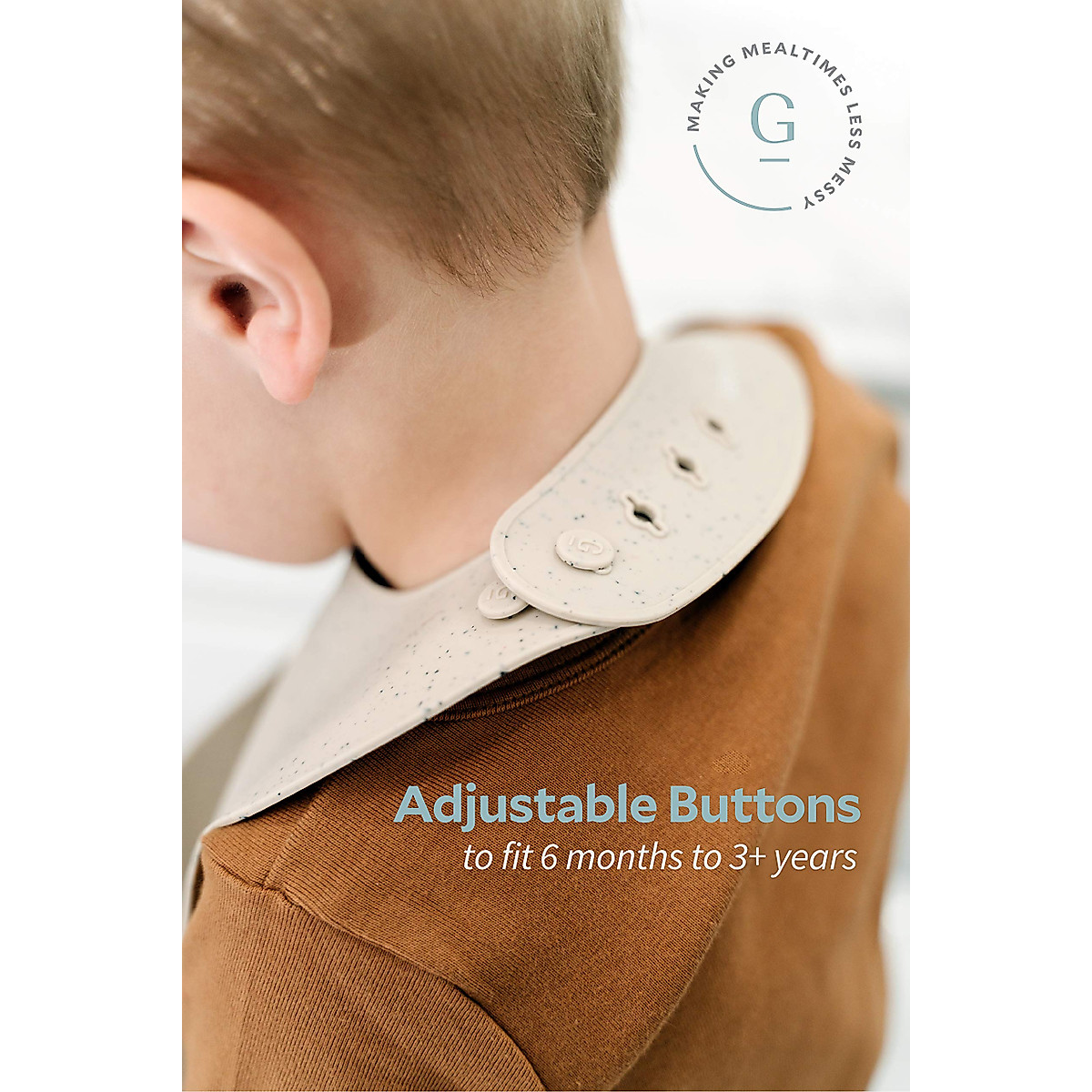 Goobie Baby Silicone Baby Bib with Food Catcher - Adjustable Waterproof Feeding Bib for Babies and Toddlers 4 to 36 Months for Girl and Boy - Modern, Soft, Easy to Clean (Speckled Sand)