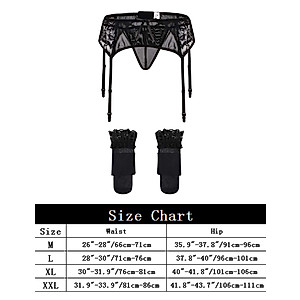 ADORELIFE Women's Floral Lace Sexy Black 4 Metal Clips Garter Belt Set (Free Stockings)