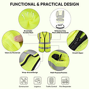 TICONN Reflective Safety Vest High Visibility Class II Mesh Vest for Women & Men Meets ANSI Standards (1PK, Yellow, XL)