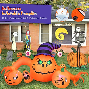 Wothfav 8FT Long Halloween Inflatable Outdoor Decorations, Pumpkin Decorations with Build-in LED Lights, Blow Up Jack-o-Lantern for Indoor Outdoor Halloween Party, Yard, Garden, Lawn