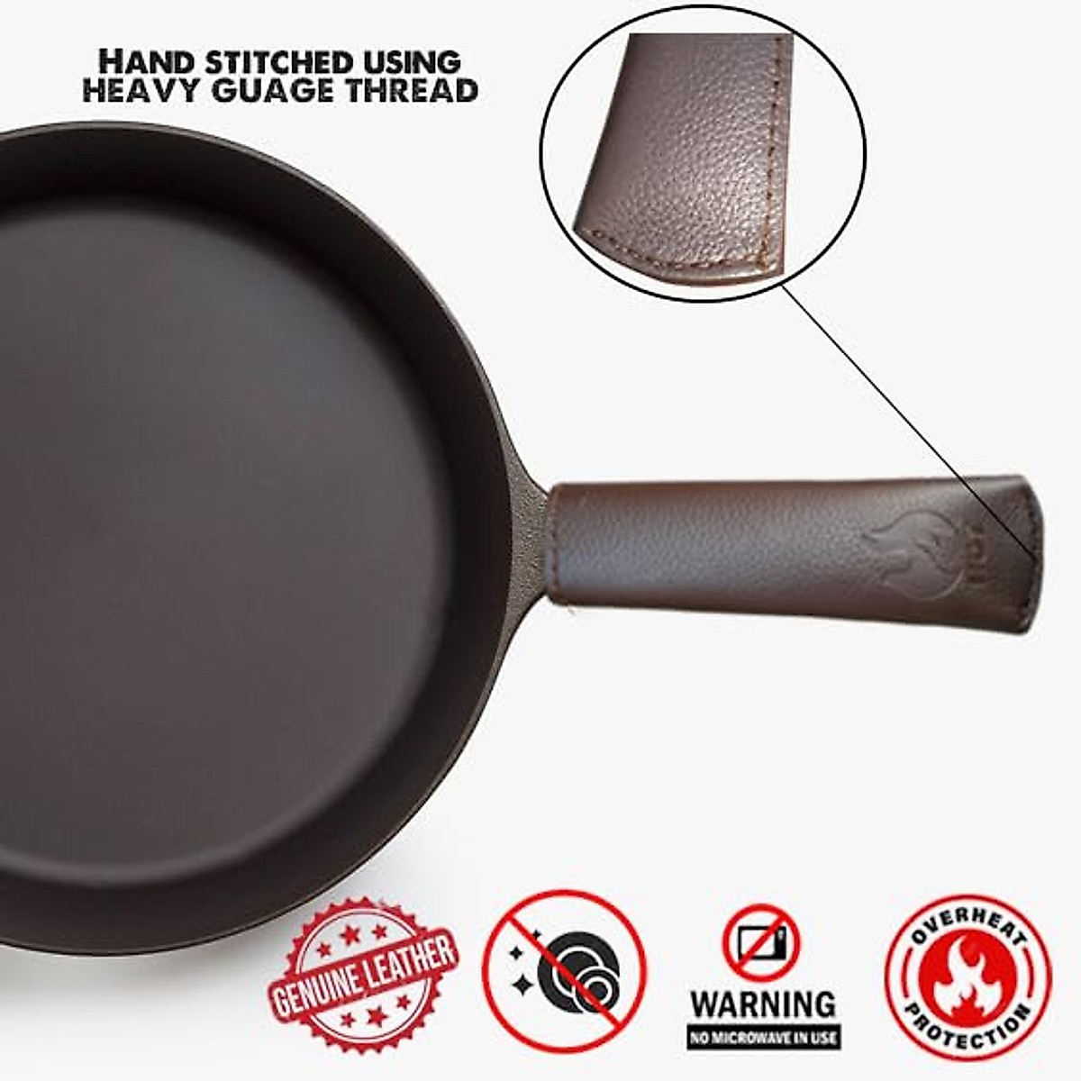 Leather Cast Iron Skillet Pan Handle Cover (Standard 4.5) Thick Leather Heat Resistant Leather Handle Holder for Cast Iron Skillets & Pans (Handmade)