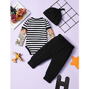 Baby Boy Clothes 0-3 Months Fake Tattoo Sleeve Just Did 9 Months On The Inside Funny Baby Romper Rockabilly Bodysuits +Little Man Hat + Skull Pant 3PCS Outfits Set
