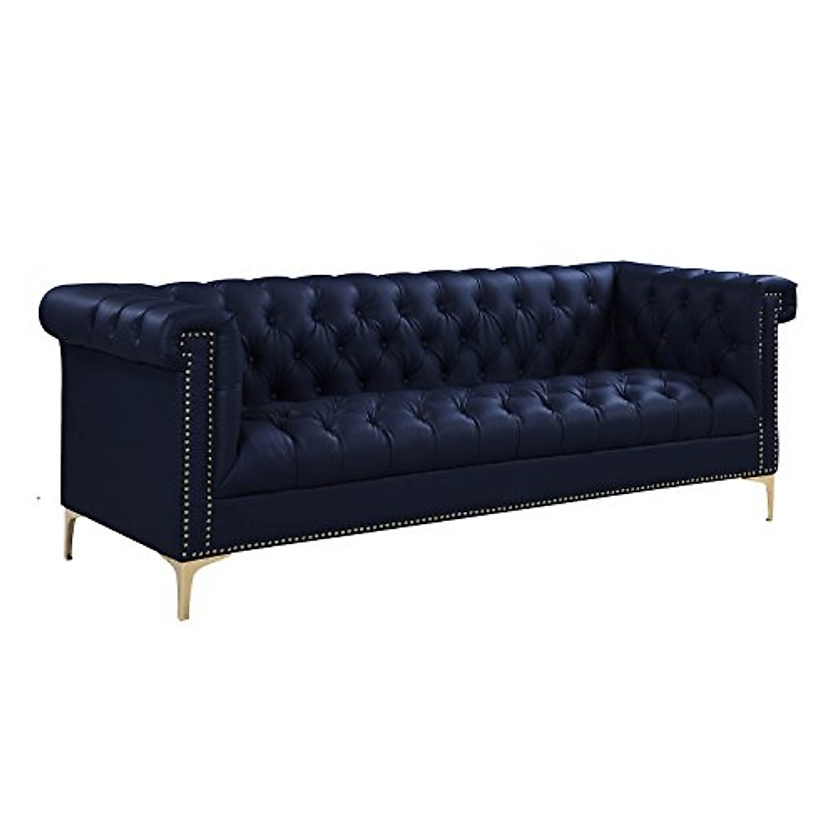 Iconic Home Gold Navy Blue Winston PU Button Tufted with Nail head Trim Tone Metal Sofa,FSA2571-AN