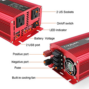 Yinleader 1500 Watts Car Power Inverter 12V to 110V,DC to AC Converter Dual AC Outlets and Dual 3.1A USB Ports for RV Caravan Truck Laptop Camping