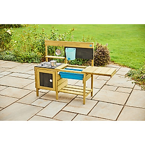 TP Toys, Deluxe Wooden Mud Kitchen for Boys and Girls Ages 3-8 | Kids Outdoor Kitchen Playset with Sand and Water Pan, Play Sink, and Kitchen Accessories | Fun Backyard Pretend Play for Toddlers.