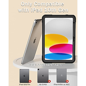 Scnioy for iPad 10th Generation Case, Protective Case for iPad 10th Generation with Kickstands, Shockproof & Sturdy New for iPad 10.9 Inch Case 2022 - Black