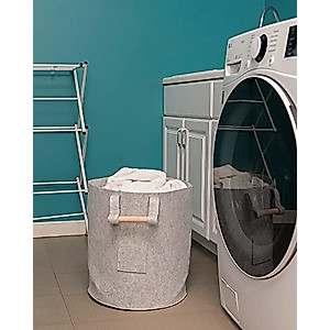 Set of 2 - Large & Medium - Recycled PET Felt Baskets, Multifunctional Laundry Hamper & Storage Organizer With Wooden Handles