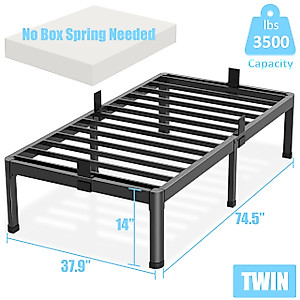 FUIOBYVV Twin Bed Frames with Round Corner Edge Legs, 14 Inch High 3500 lbs Heavy Duty Metal Platform Bed Frame Twin Size, No Box Spring Needed/Non-Slip/Steel Slat Support/Noise Free