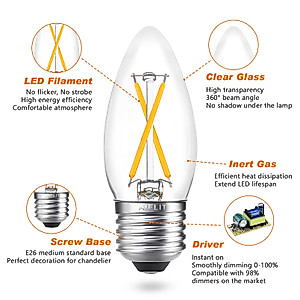 AIELIT Dimmable LED Candle Light Bulb, Vintage 2W B11 E26 LED Candelabra Bulbs 25 Watt Equivalent for Hotel Bedroom Entryway Chandelier Pendant Lights Wall Sconce Beside Lamp, Warm White 2700K, 4 Pcs