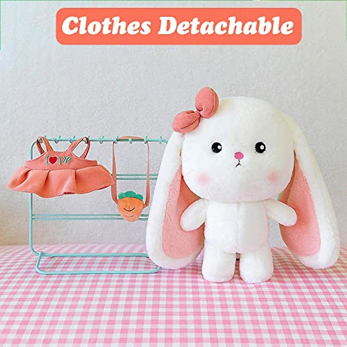 HWD 9.8'' Soft Plush Rabbit Dolls [ Clothes Detachable ], Stuffed Animals Toys, Gifts for Kids Birthday Christmas Day (Pink)