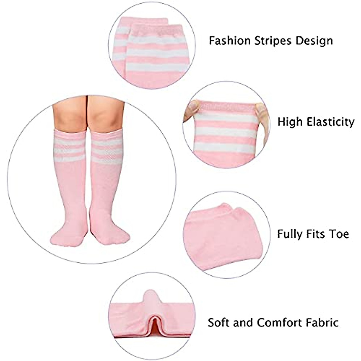 Cosy Encounter Kids Toddler Stripes Knee High Socks Cotton Sports Soccer Uniform Tube Stockings for Boys Girls 1 Pair White Rainbow One Size (WDCEAS4190S101PSN)