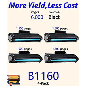 4-Pack ColorPrint Compatible Toner Cartridge Replacement for Dell 1160 B1160W 1160 331-7335 YK1PM HF44N HF442 Work with B1160 B1163w B1165nfw Printer (Black)