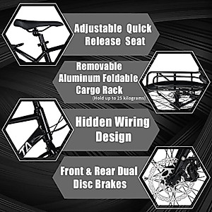 AVASTA Uranus 700C Road Hybrid Bike - Lightweight Aluminum Alloy Frame with 24-Speed Gearing for City Commuting - Rear Cargo Rack, Dual Disc Brakes, and 17 inch Frame - Black Design for Men Woman