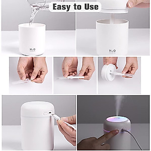 Colorful Cool Mini Humidifiers with LED Night Light, USB 300ml Mist Humidifiers for Car Office Room Bedroom, 26db Quiet Ultrasonic Humidifiers, Portable Diffuser for Essential Oils Gray