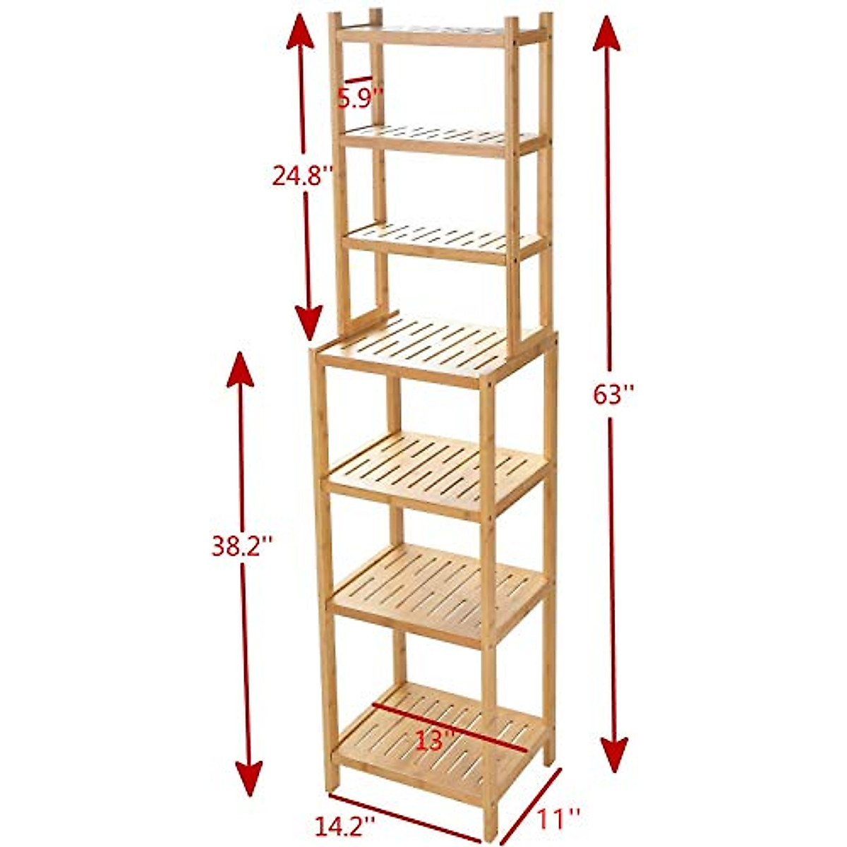 URFORESTIC 7-Tier Bamboo Bathroom Shelf, Narrow Space Shelf for Small Space, Multifunctional Storage Rack, Wood Corner Rack, for Kitchen, Livingroom, Bedroom, Hallway(Natural)