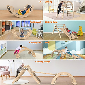 Climbing Toys for Toddlers, Multifunction Toddler Climbing Toys Indoor, Montessori Wooden Triangle Climbing Toys with Sliding Ramp, Multifunction Montessori Play Gym Climbing Toys for Toddlers