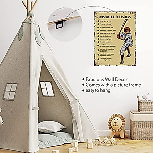 Baseball Life Lessons Canvas Painting Framed Wall Art Decor for Living Room Bedroom Office, Retro Canvas Poster Print Sport Gifts for Baseball Players Fan Birthday Xmas Graduation Gift