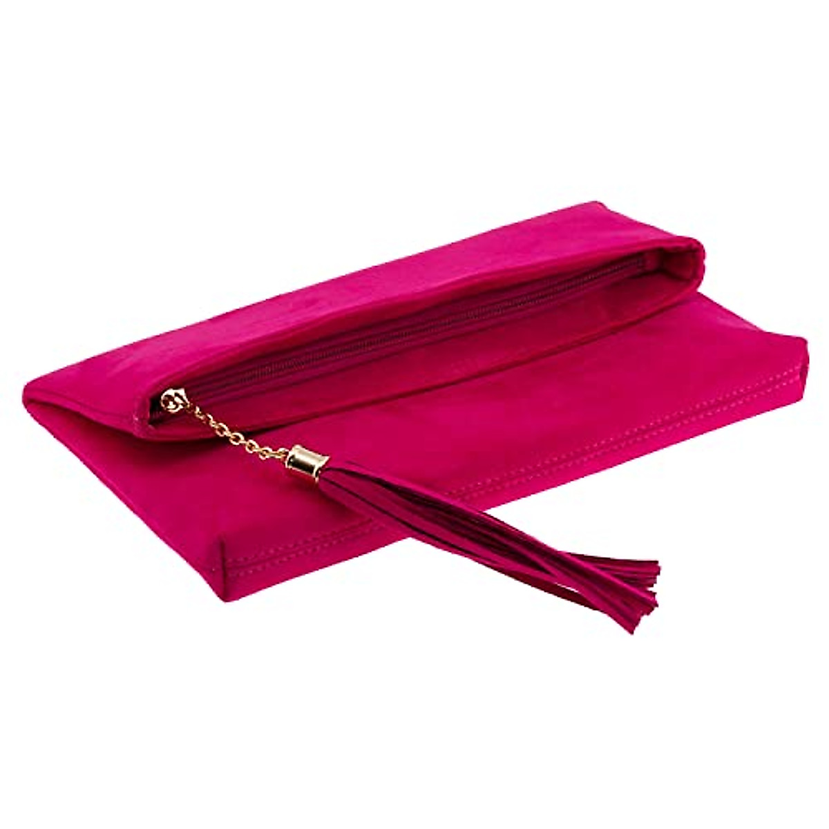 JNB Faux Micro Suede Fold Over Clutch, Fuchsia
