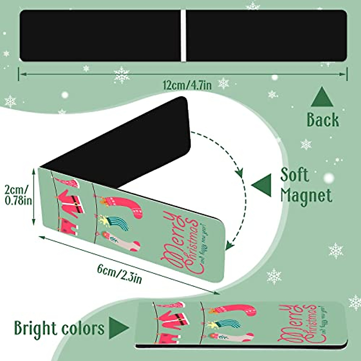 60 Pieces Christmas Magnetic Bookmarks Cute Cartoon Santa Snowman Reindeer Pattern Bookmarks Magnet Page Marker Xmas Page Clip for Kids Adults School Christmas Holidays Party Present Supplies