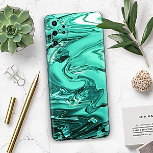 DesignSkinz Bright Trendy Green Color Swirled Protective Vinyl Decal Wrap Skin Cover Compatible with The Samsung Galaxy S20 (Screen Trim & Back Glass Skin)