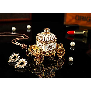 QIFU Decorative Enameled Royal Carriage Style Hinged Trinket Box, Sparkling Crystal Ornaments for Home Decor, Unique Gift for Family