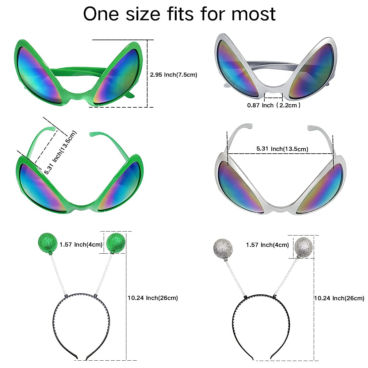 Poptrend 2 Pairs Alien Headband and Glasses, Alien Sunglasses, Glitter Green Silver Headband Boppers Antenna Headband Set, Alien Costume Party Favors Accessories for Adults and Kids (green+silver)