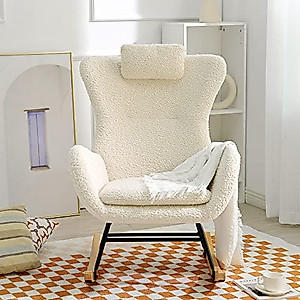 Morhome Upholstered Nursery Rocking Chair-Comfy Glider Rocker with Padded Seat, High Backrest, and Armrests for Living Room Bedroom Offices, Beige