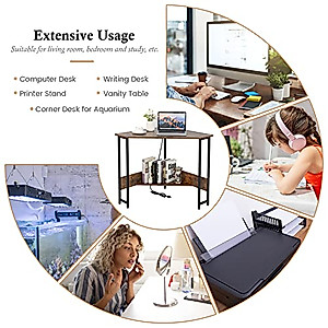GOFLAME Corner Desk with Power Outlet, Triangle Computer Desk for Small Space, Space-Saving Writing Desk with Storage Shelf and Charging Station, Modern Laptop PC Desk for Home Office (Rustic Brown)