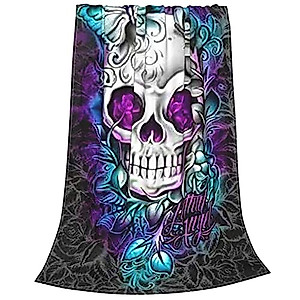 Butterfly Sugar Skull Blanket,Cool Skull Fleece Throw Blanket,Ultra Soft Sherpa Blankets Warm Fuzzy Cozy Plush Blankets Air Conditioning Blanket for Halloween Bed Couch Sofa 50"X40"