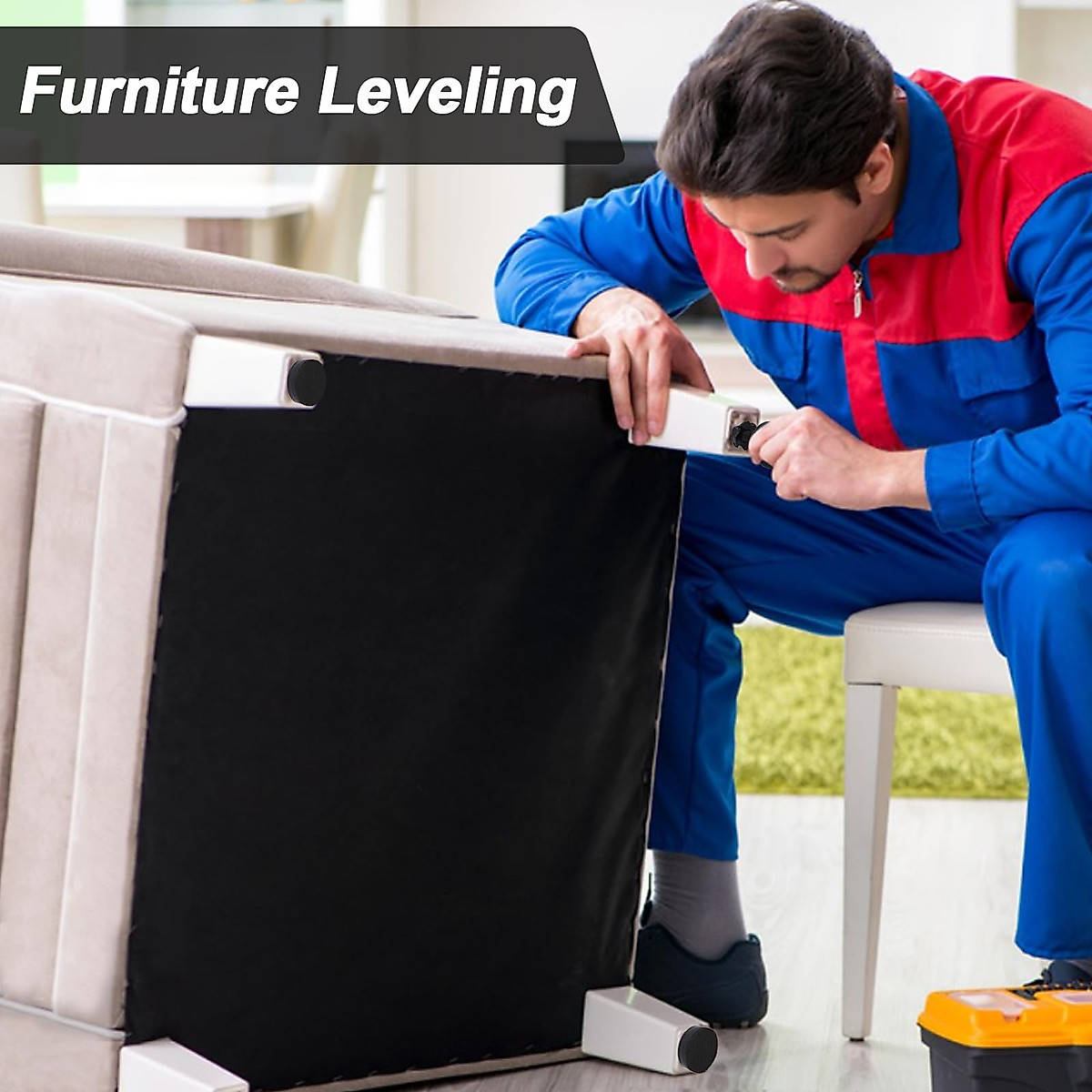 Sancagy 4 Pack Leveling Feet, 3/8-16 Threaded Furniture Legs, T-Nut Kit Adjustable Furniture Feet, Large Base Supports Adjustable Table Feet, Table/Chair/Cabinet/Sofa Adjustable Feet Levelers, Black