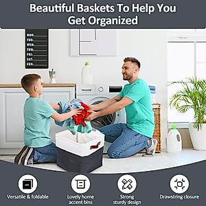 WANMEI Foldable Cube Storage Bins 13x13x13 IN 3 Pack Collapsible Sturdy Cationic Fabric Storage Basket with Leather Handles for Organizing Shelf Nursery Home Closet Office(Grey and White)