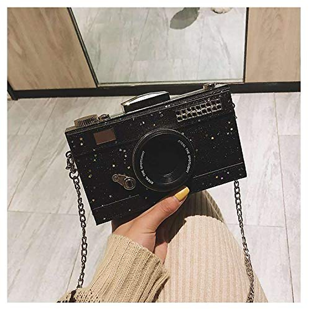 moderngenic Fashion 'Camera' Handbag, Envelope Clutch, Cross-body Shoulder Purse, Soft PU Leather Handbag for Women/Girls (Black)