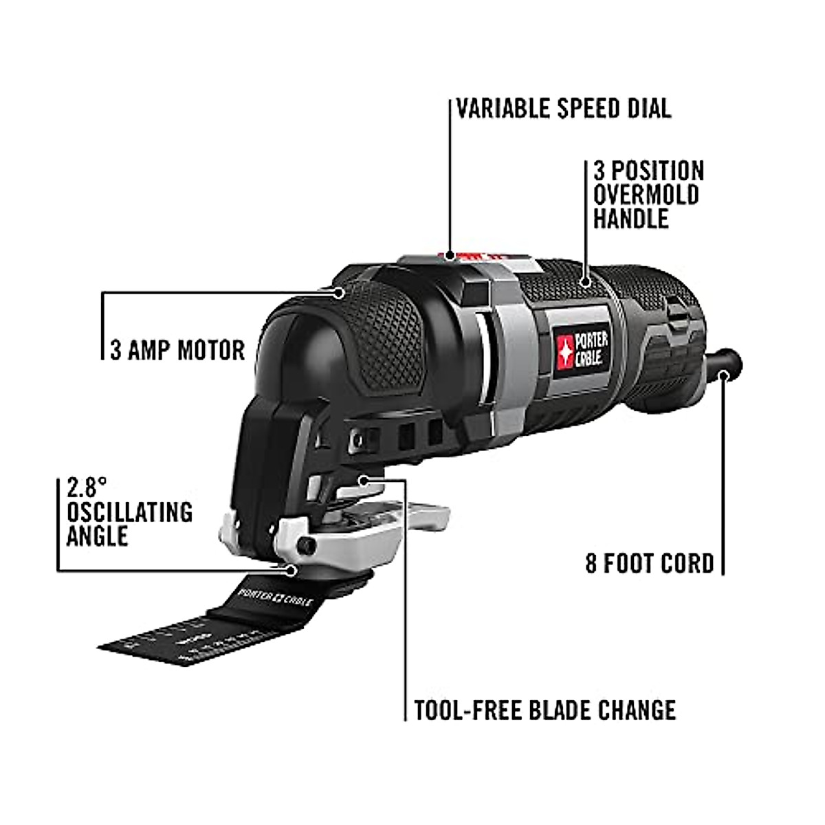 PORTER-CABLE Oscillating Multi-Tool Kit, 3.0-Amp, 11-Piece, Corded (PCE606K)