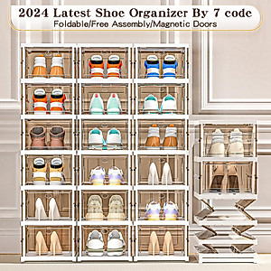 Shoe Box Organizer 6-Tier- No-Assembly, One-Piece Design, Magnetic Clear Doors, Compact Foldable & Space-Saving, Ideal for Sneaker Display & Everyday Footwear, Dimensions 11.3"x15"x45.7" - Clear White