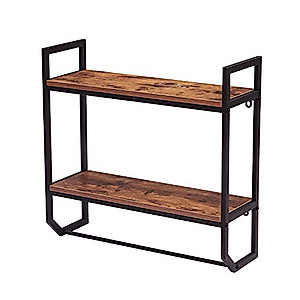 Kinsuite 2-Tier Metal Industrial Wall Mounted Bathroom Shelves Rustic Wall Storage Rack Over Toilet with Towel Bar, Floating Shelves Towel Holder