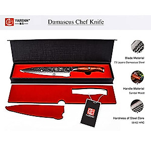 YARENH Chef Knife, 8 inch Professional Kitchen Knife,Sharp Damascus Stainless Steel Blade,73 Layers,High Carbon,Full Tang,Dalbergia Wood Handle,Gift Box Packaging,HTT-Series