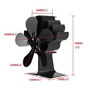 5- Stove Fireplace Fan High Effecient Heat Powered Log Wood Burner Stove Fan Eco-Fan Quiet Heat Distribution (Color : Black)