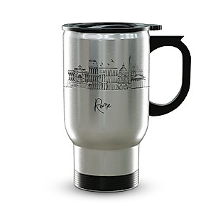Rome Italy Gifts and Souvenirs - Travel Mug with Handle and Lid - Rome Graduation Unique Drinkware - 14oz Travel Mug Steel - Best Europe Long Distance Gifts & Homesick Student Gifts