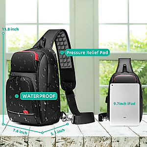 Mens Shoulder Bag for 9.7 inch Tablet,Black Cross-body Chest Sling Pack with USB Charging Port