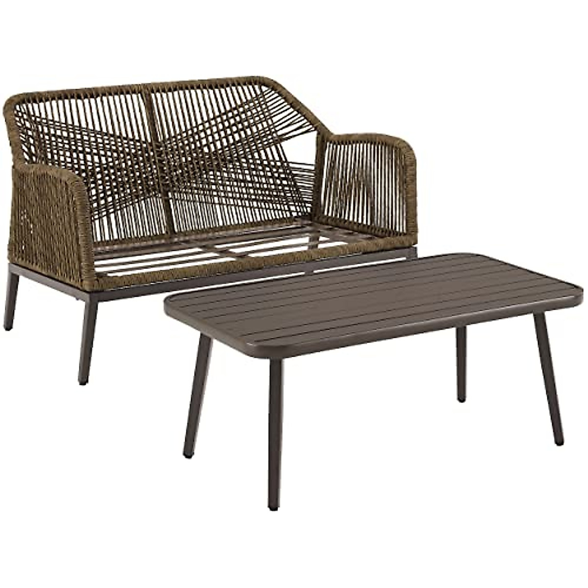 Crosley Furniture CO7360LB-LG Haven Outdoor Wicker 2-Piece Conversation Set (Loveseat, Coffee Table), Light Brown with Light Gray Cushions