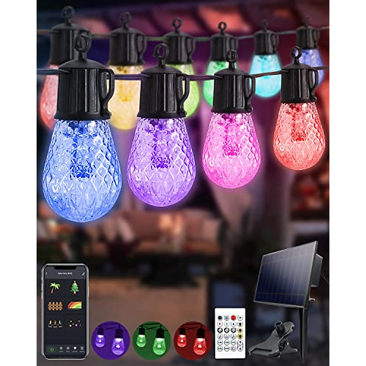 Solar Patio Lights Outdoor Waterproof, 48 FT Solar String Lights Dimmable, Timer, APP&Remote, String Lights for Outside Solar Powered Outdoor Solar String Lights for Yard, Backyard, Garden Decor